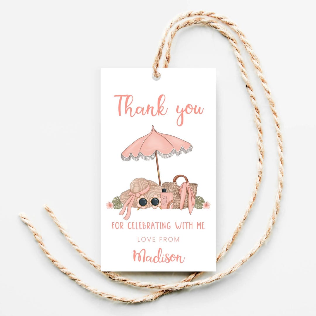 Beach Birthday Thank You Tag, Editable Beach Party Favor Tag, Digital ...