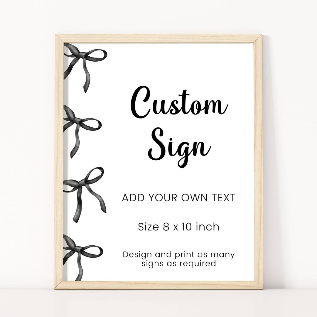 Black Bow Sign, Editable Bow Sign, Digital Black Bow Custom Sign ...