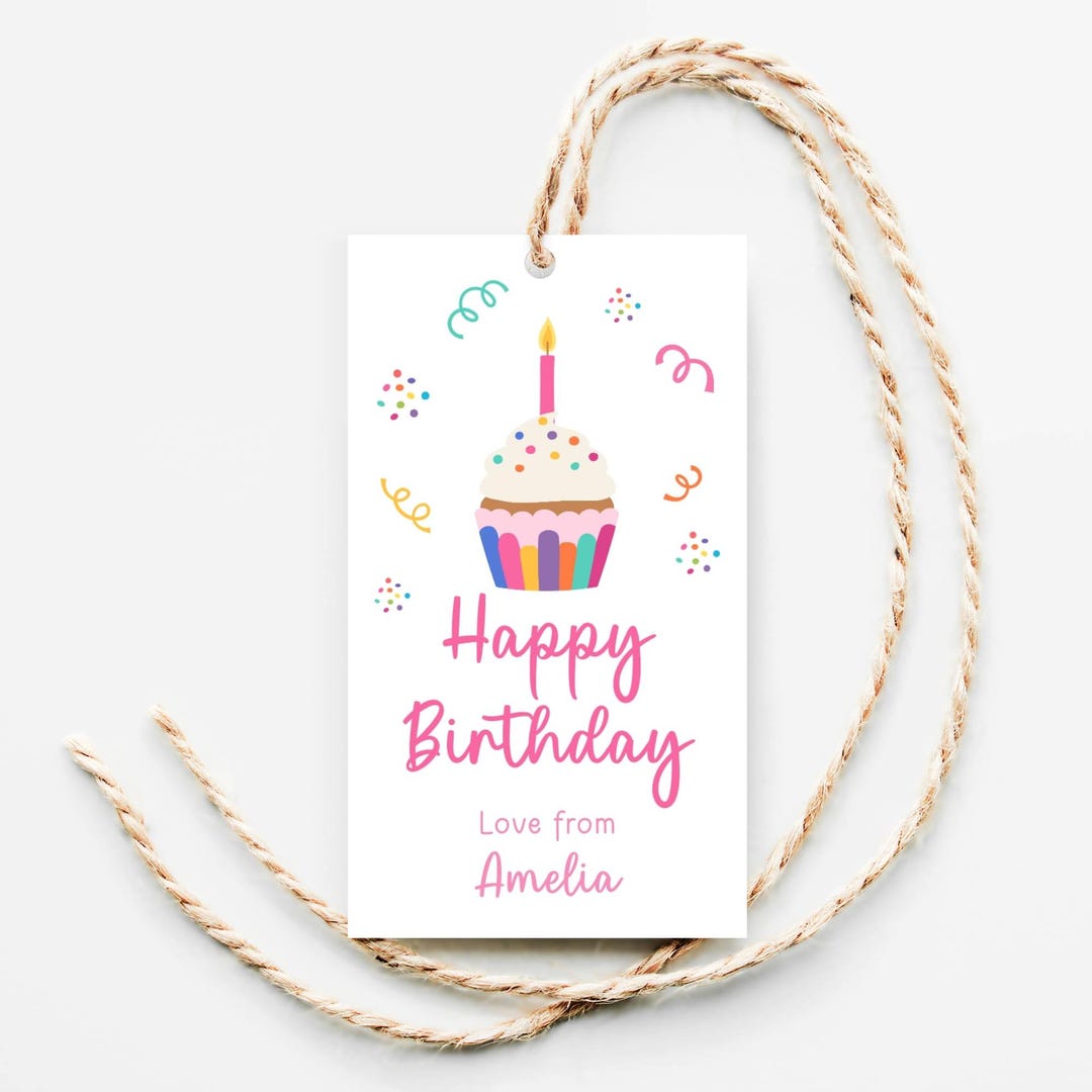 Happy Birthday Gift Tag, Editable Rainbow Happy Birthday Tag for Girl ...