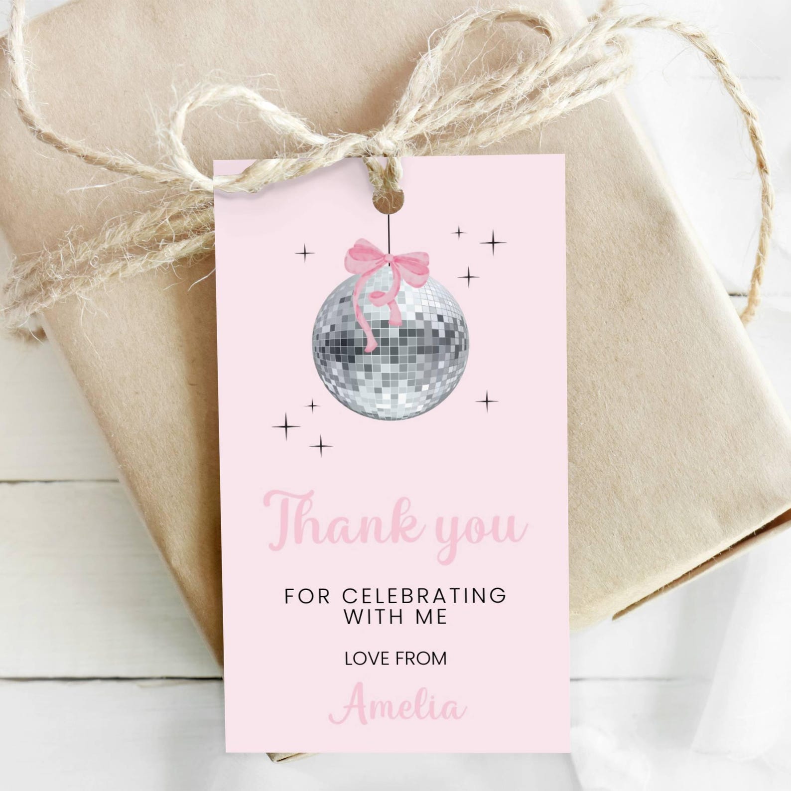 Disco Favor Tag, Editable Pink Disco Birthday Thank You Tag for Party ...