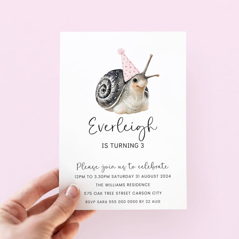 Snail Birthday Invitation Girl Birthday Invite Editable, Cute Snail ...
