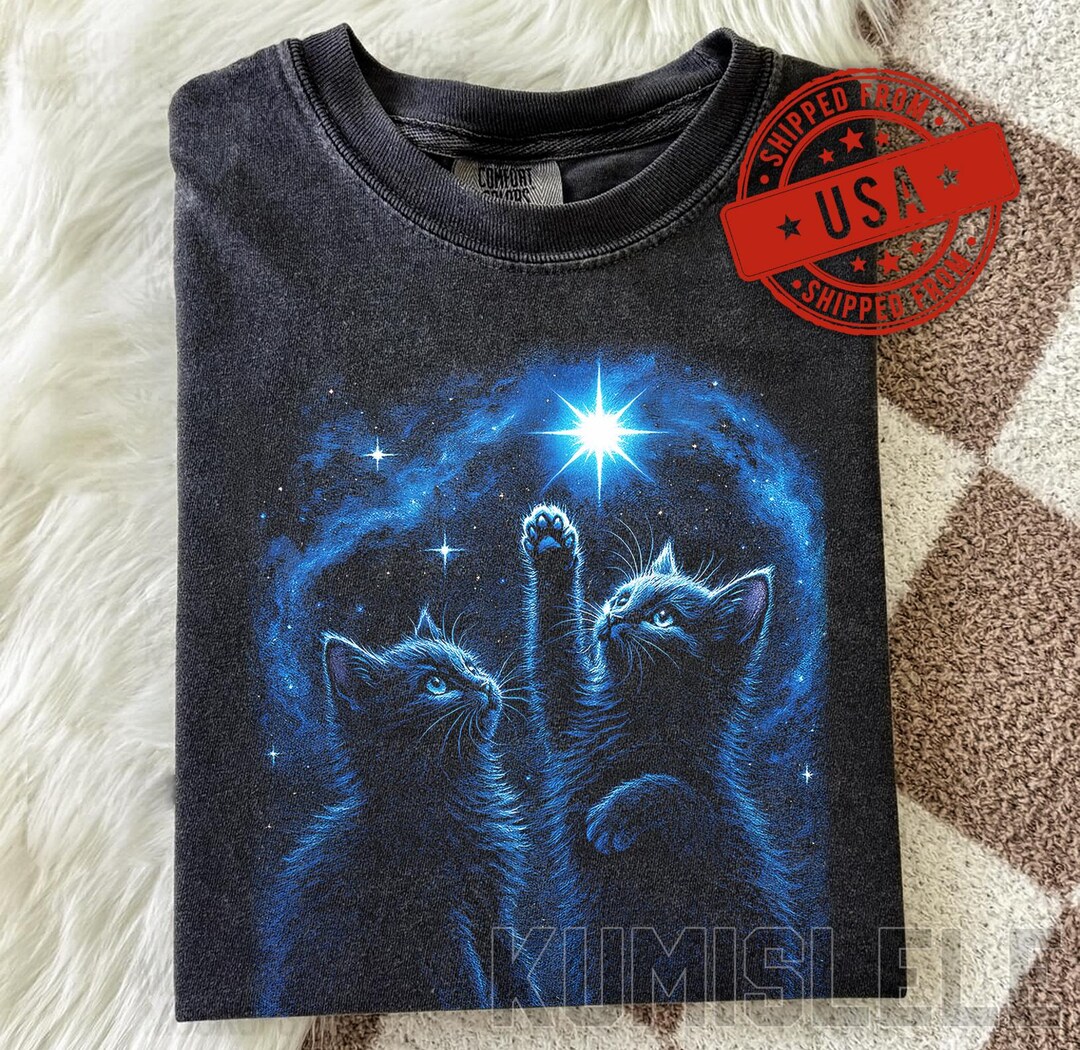Galaxy Cats Playing Tee | Vintage Cosmic Kittens Starry Space Cat Shirt ...