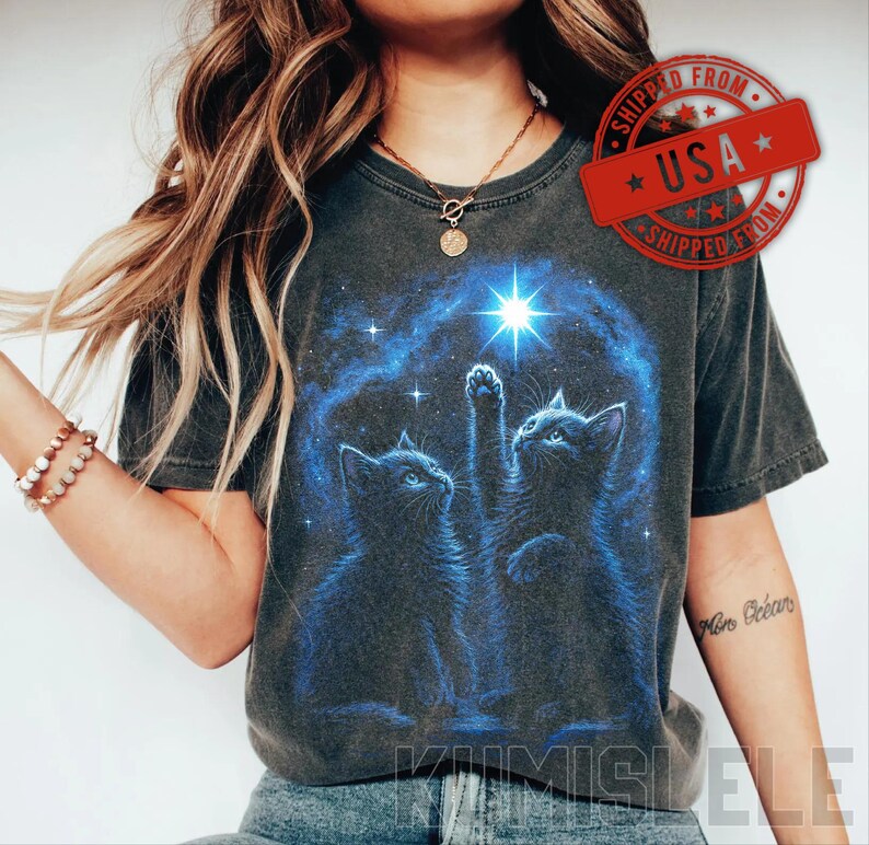 Galaxy Cats Playing Tee | Vintage Cosmic Kittens Starry Space Cat Shirt ...