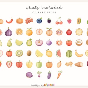 Watercolor Fruits & Vegetables Clipart Bundle: Garden Produce ...