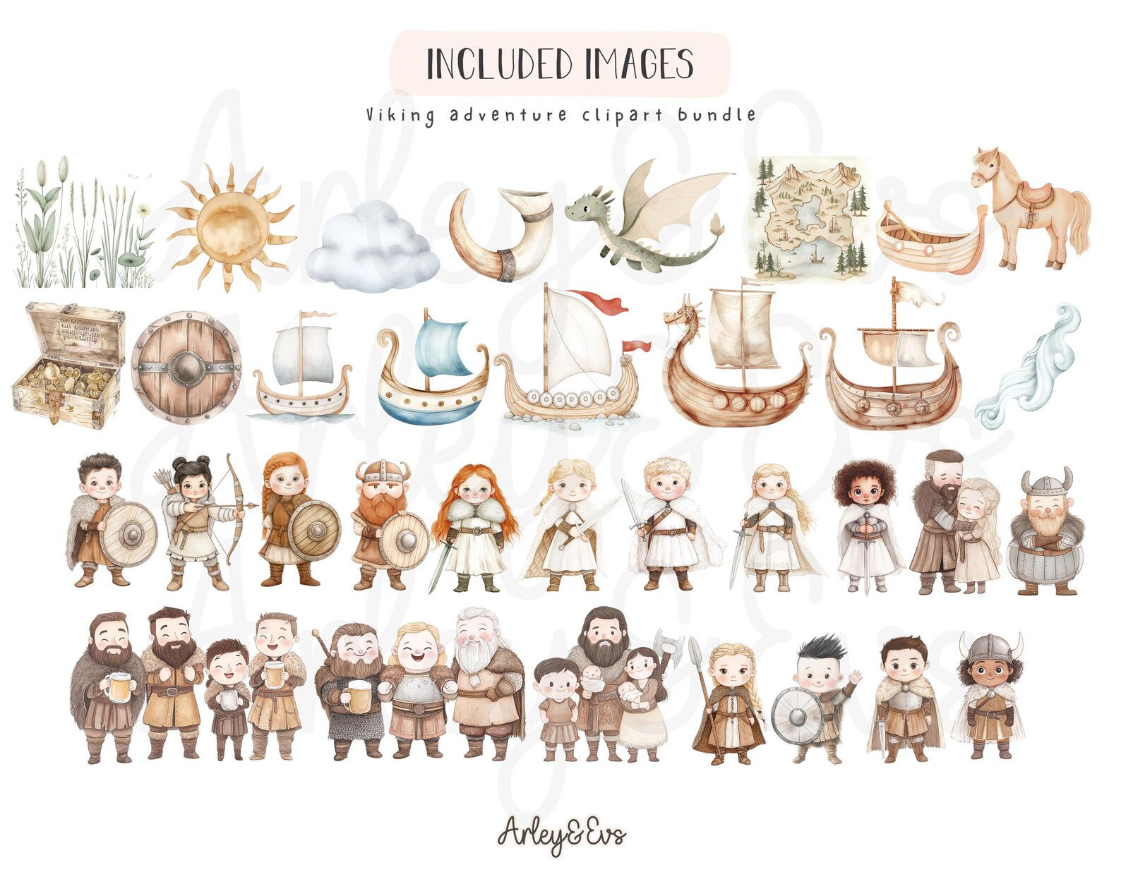 Watercolor Vikings Clipart Bundle, Nordic Nursery (PNG) - Etsy