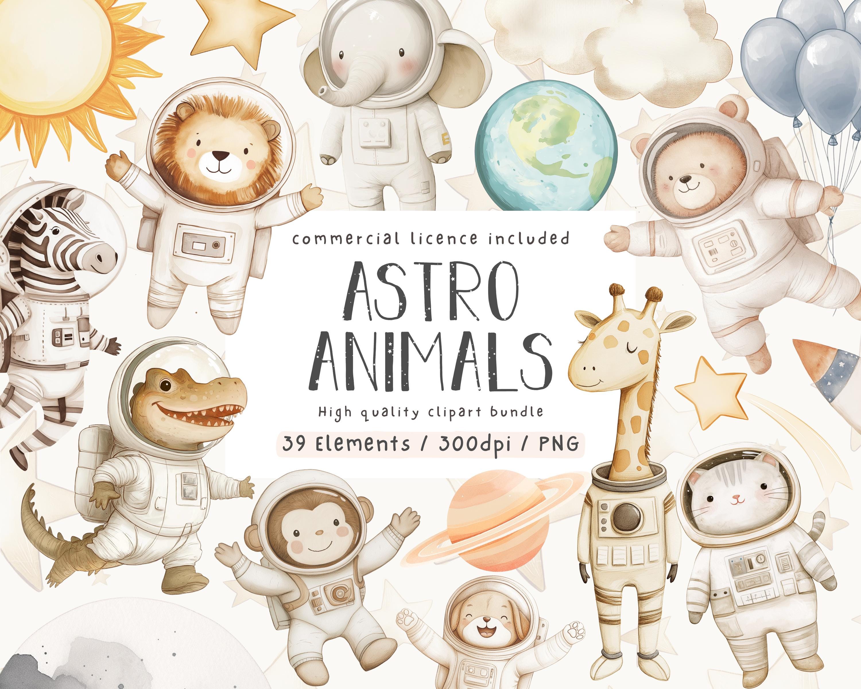 Space Animal Clipart Set, Clipart Bundle, Watercolour Space, Commercial ...