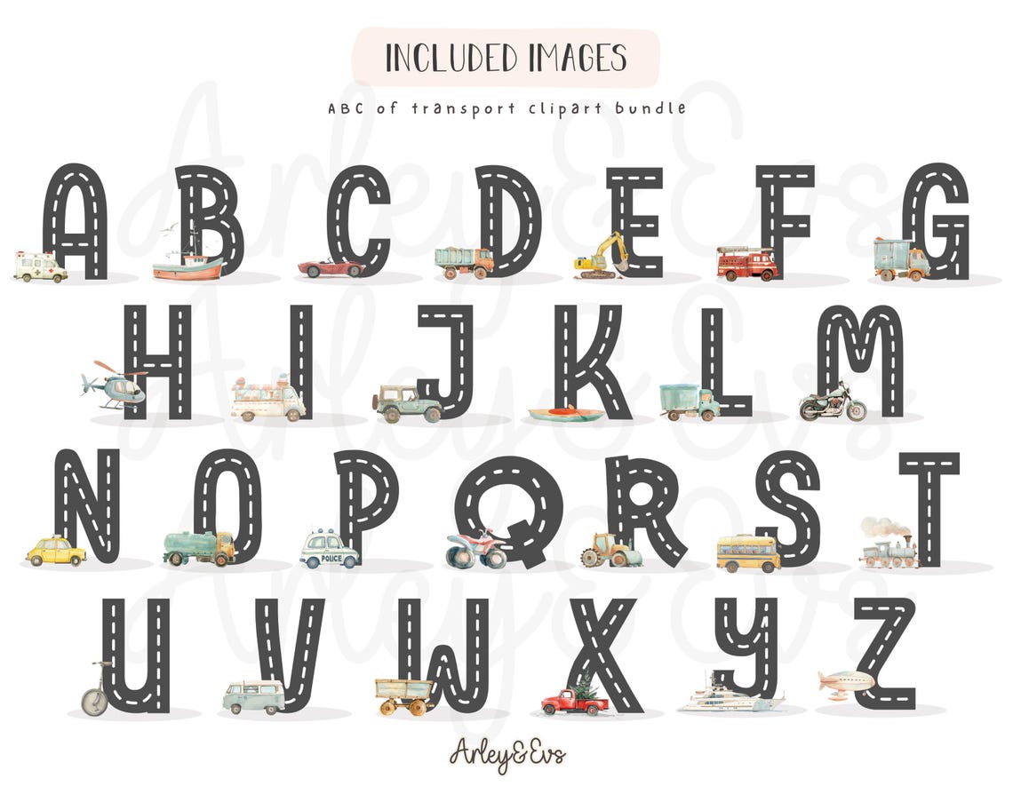 Watercolor Transport Clipart Bundle: Vehicle Illustrations, Nursery ...