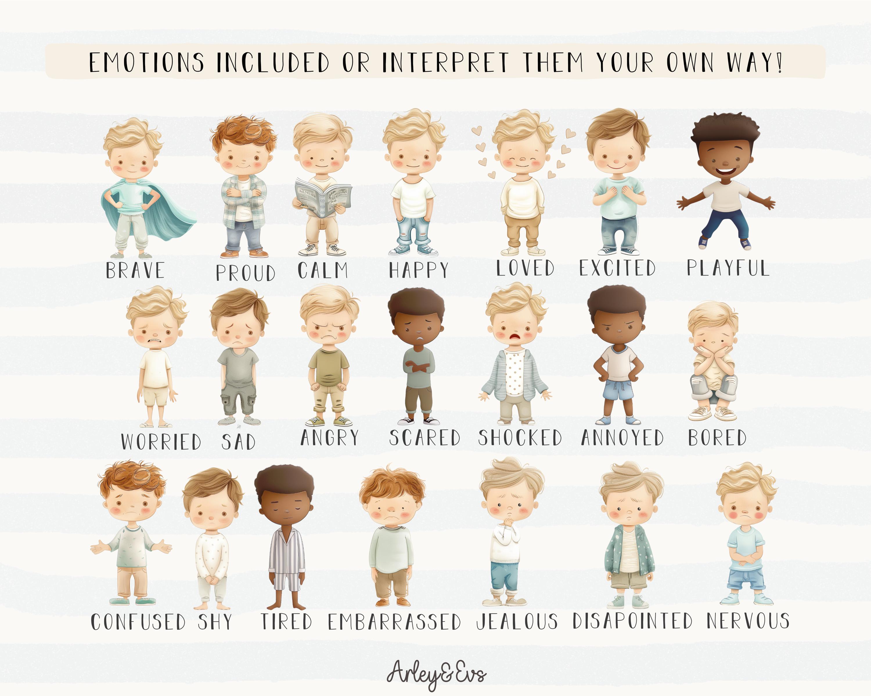 Kids Emotions Clipart, Clipart Bundle, Watercolor, Commercial Use ...