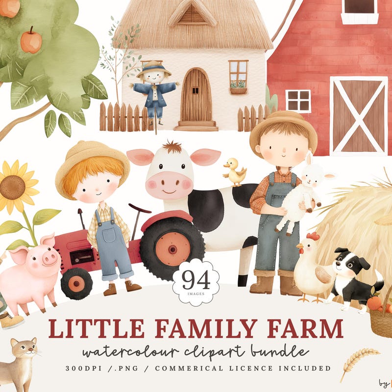 Watercolor Farm Clipart - Etsy