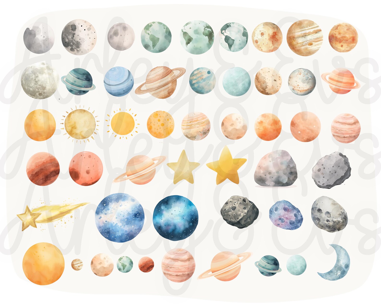Space Clipart Set, Clipart Bundle, Watercolor Space, Commercial Use ...