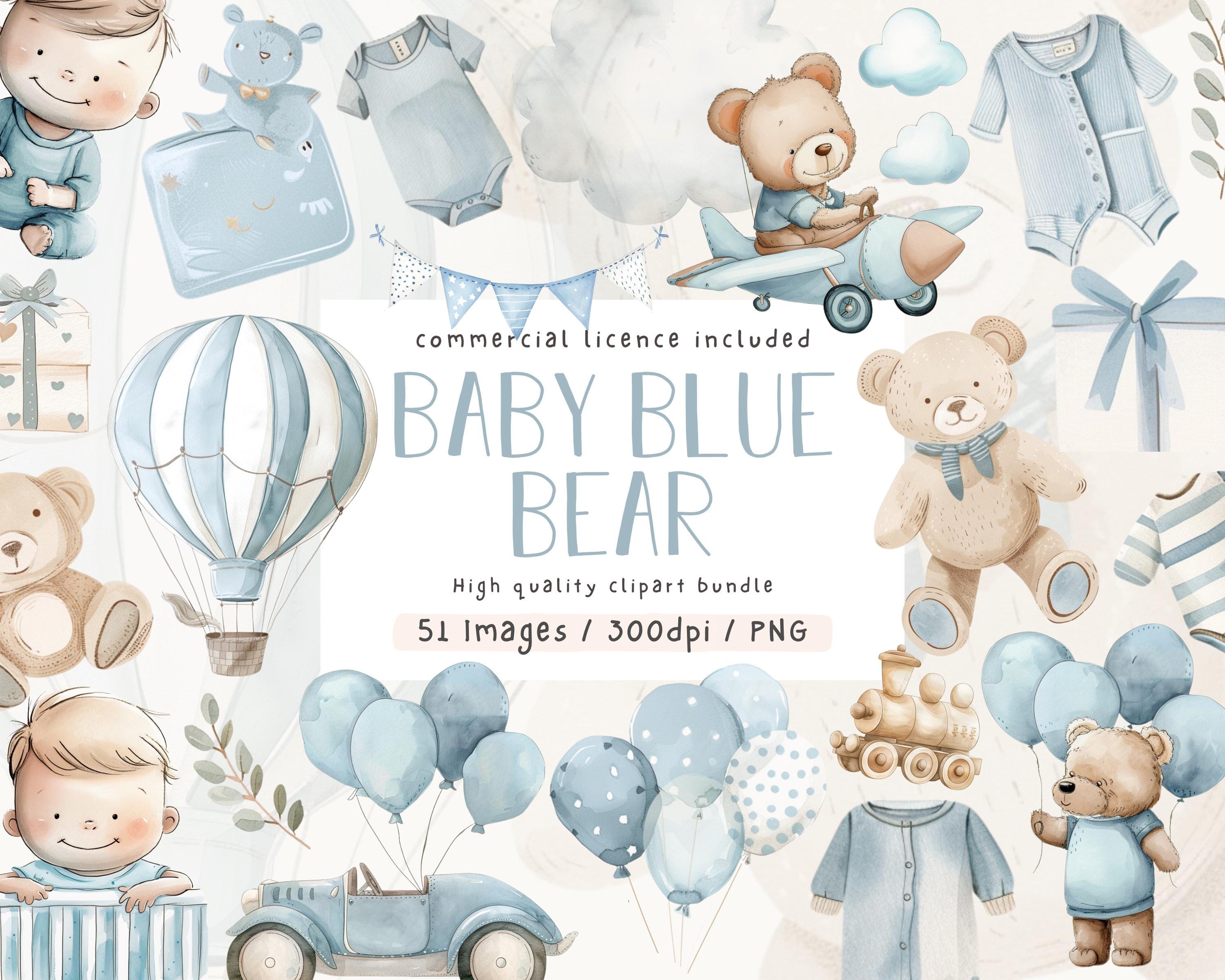 Teddy Bear Clipart Bundle: Watercolor Baby Shower PNG (digital Download ...