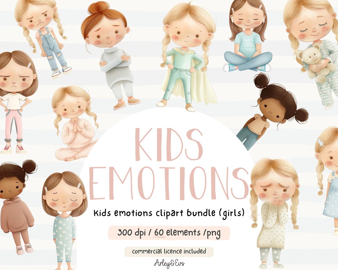 Kids Emotions Clipart, Clipart Bundle, Watercolour, Commercial Use ...