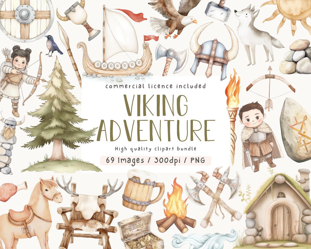 Watercolor Vikings Clipart Bundle, Nordic Nursery (PNG) - Etsy