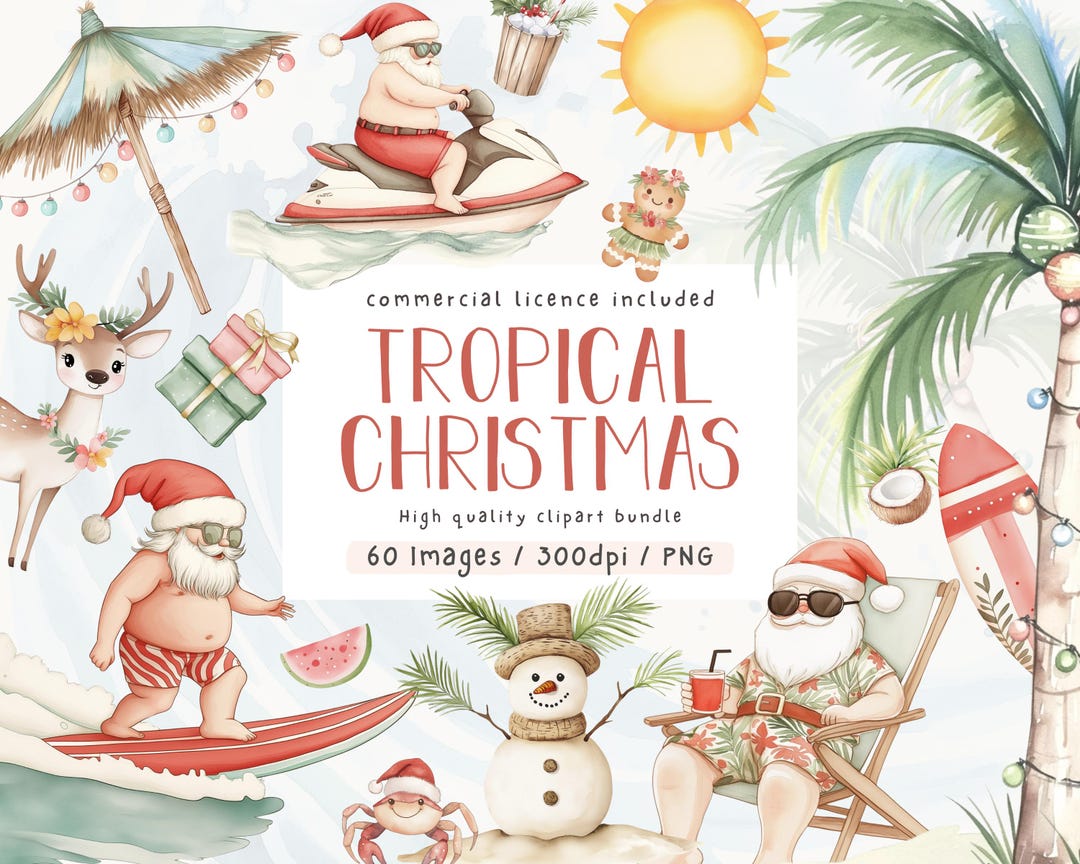 Tropical Christmas Clipart Bundle, Watercolour Christmas Workshop ...