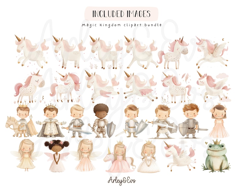 Watercolor Unicorn Clipart Bundle: Magical Kingdom PNG (commercial Use ...