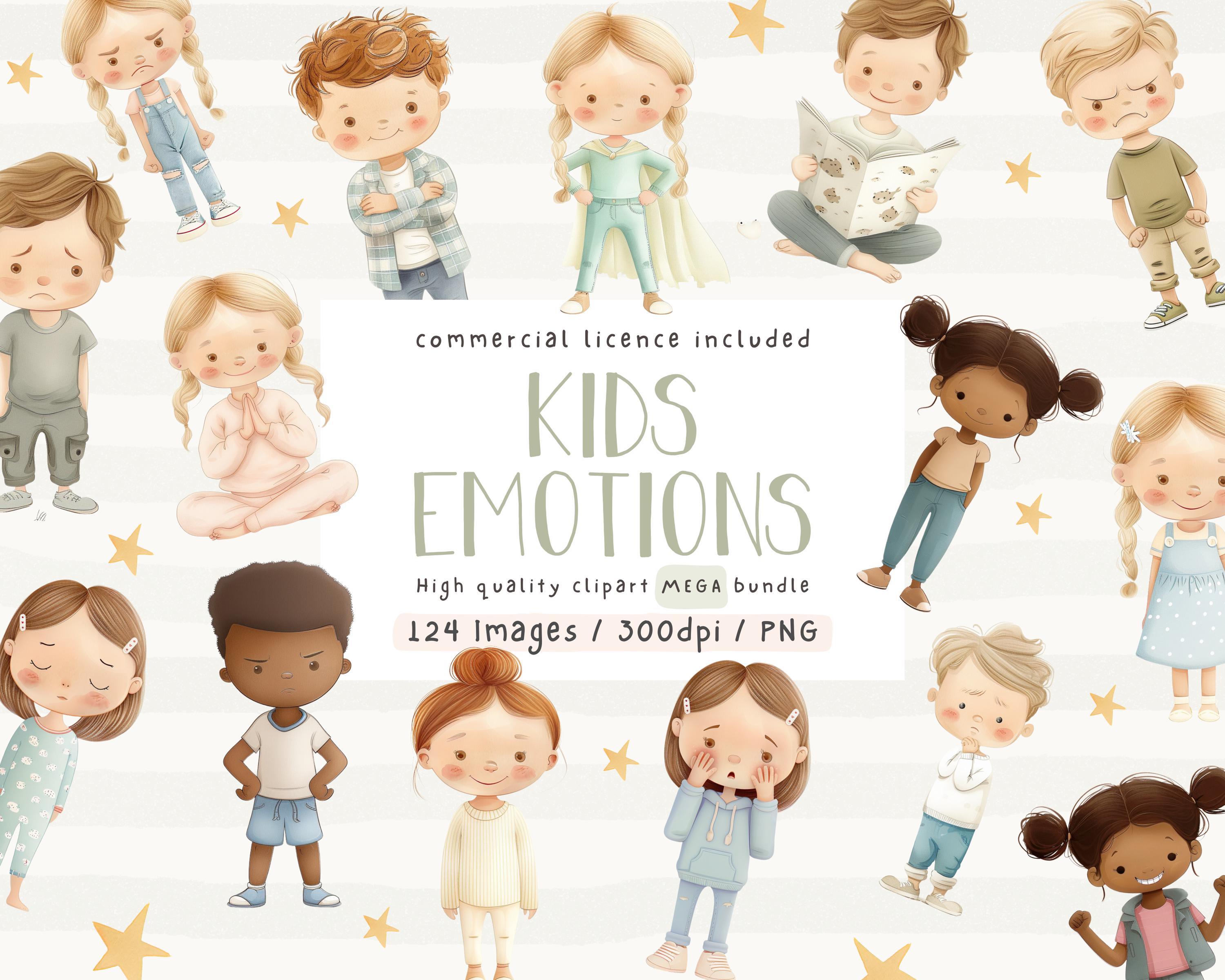 Kids Emotions Clipart, Clipart Bundle, Watercolour, Commercial Use ...
