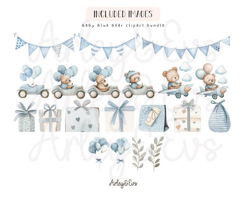 Teddy Bear Clipart Bundle: Watercolor Baby Shower PNG (digital Download ...