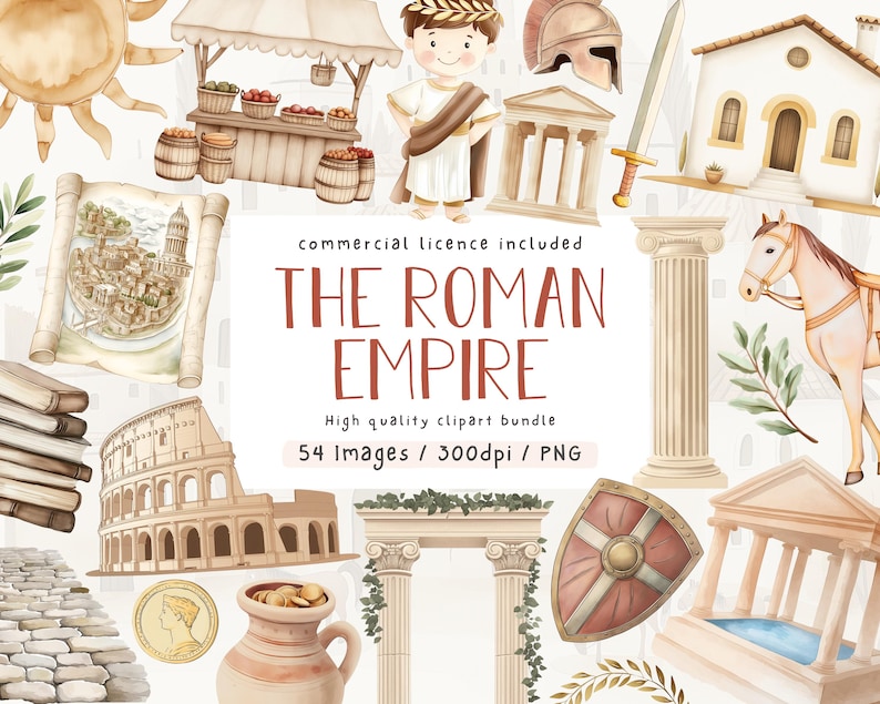 Watercolor Roman Empire Clipart Bundle: 54 PNG Illustrations (digital ...