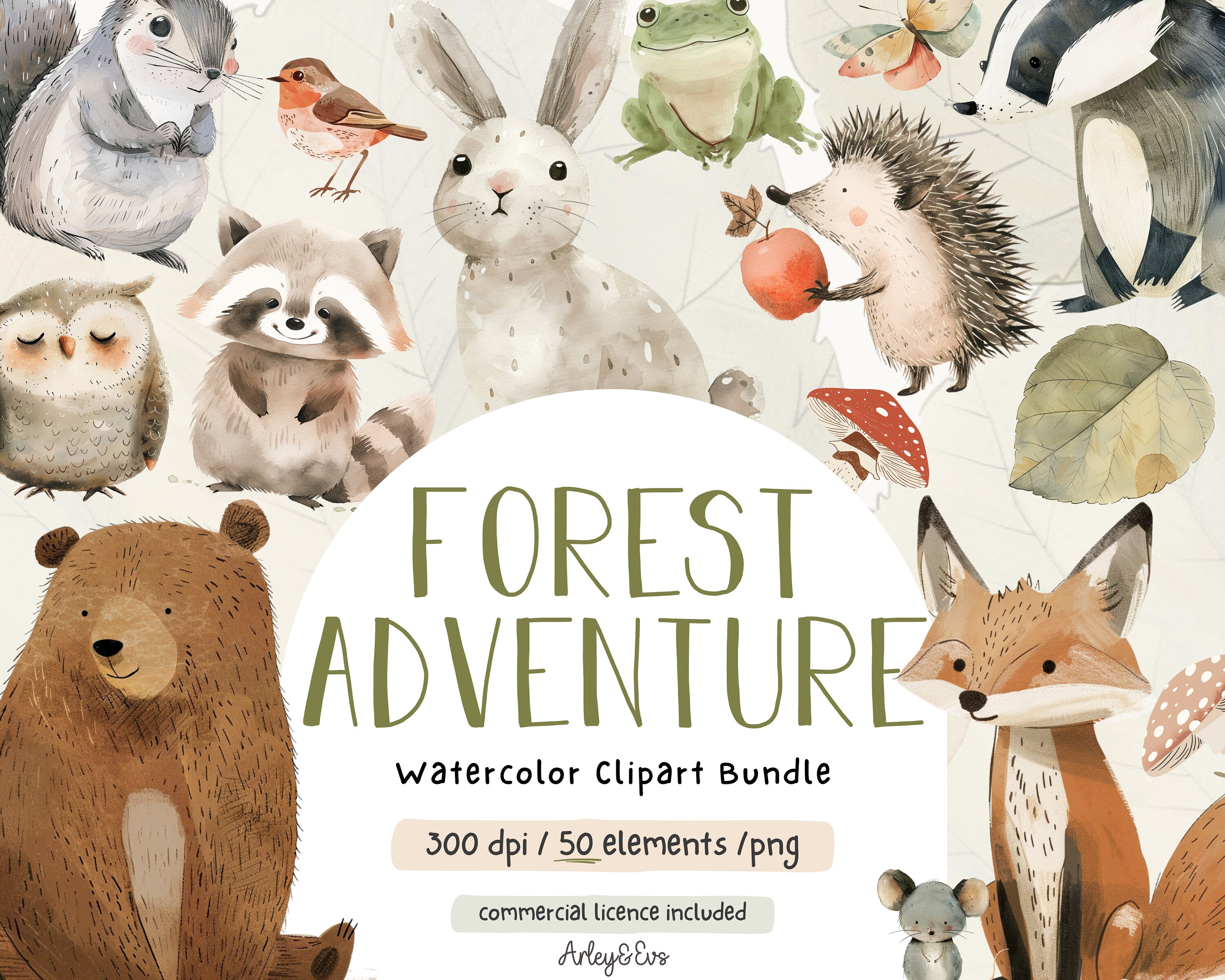 Woodland Animals Clipart Bundle, Watercolor Woodland, Commercial Use ...