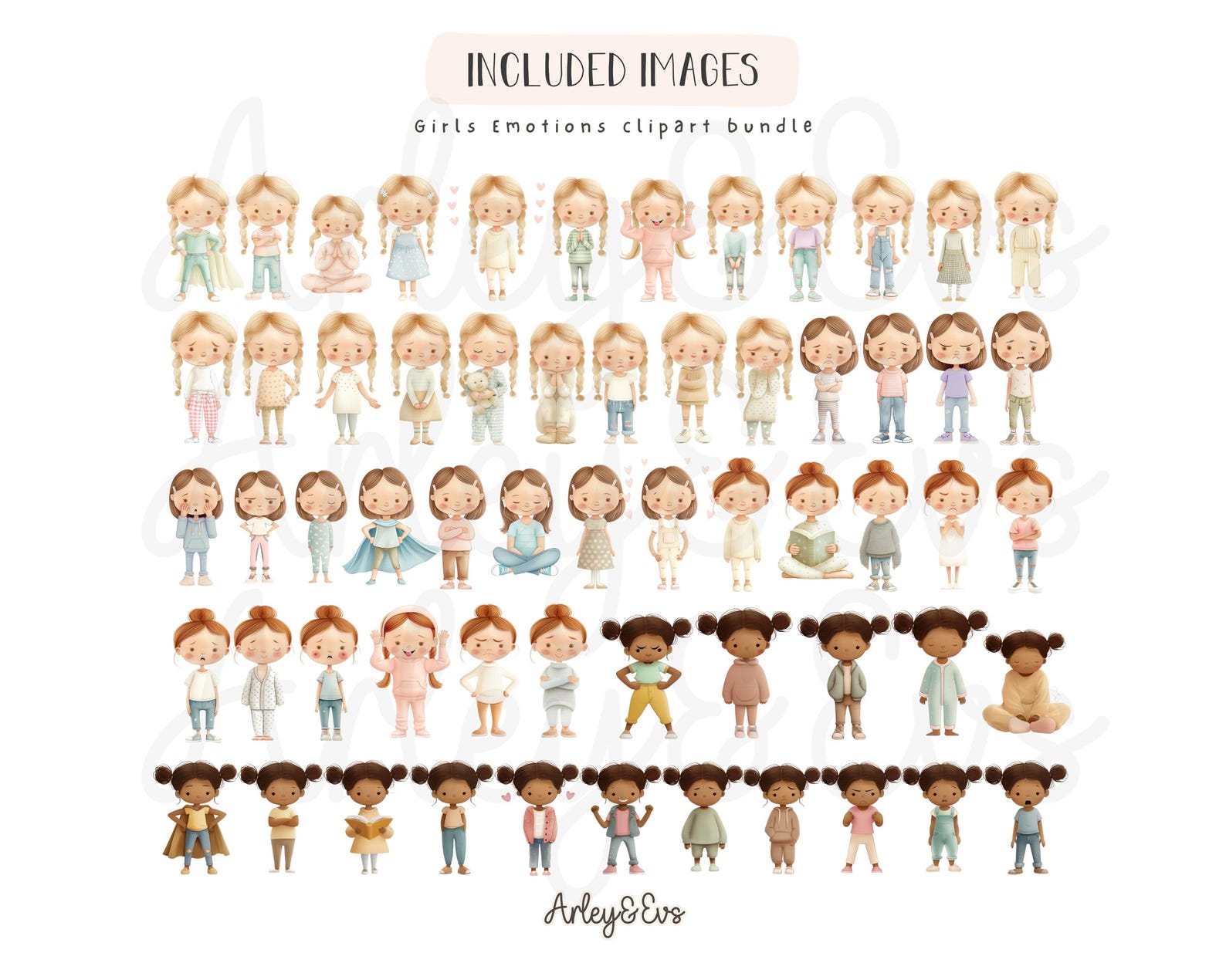 Kids Emotions Clipart, Clipart Bundle, Watercolour, Commercial Use ...