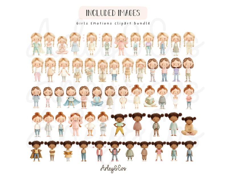 Kids Emotions Clipart, Clipart Bundle, Watercolour, Commercial Use ...
