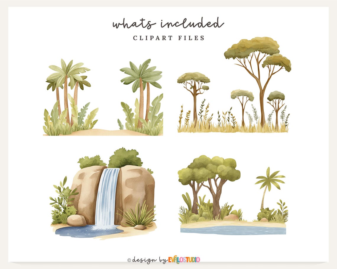 Watercolor Rainforest Animal Clipart: Jungle Safari PNG (commercial ...