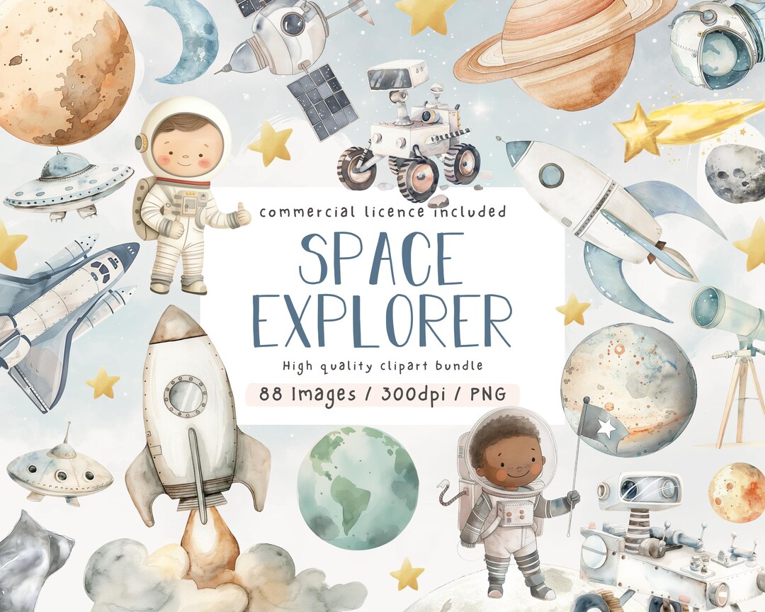 Space Clipart Set, Clipart Bundle, Watercolor Space, Commercial Use ...