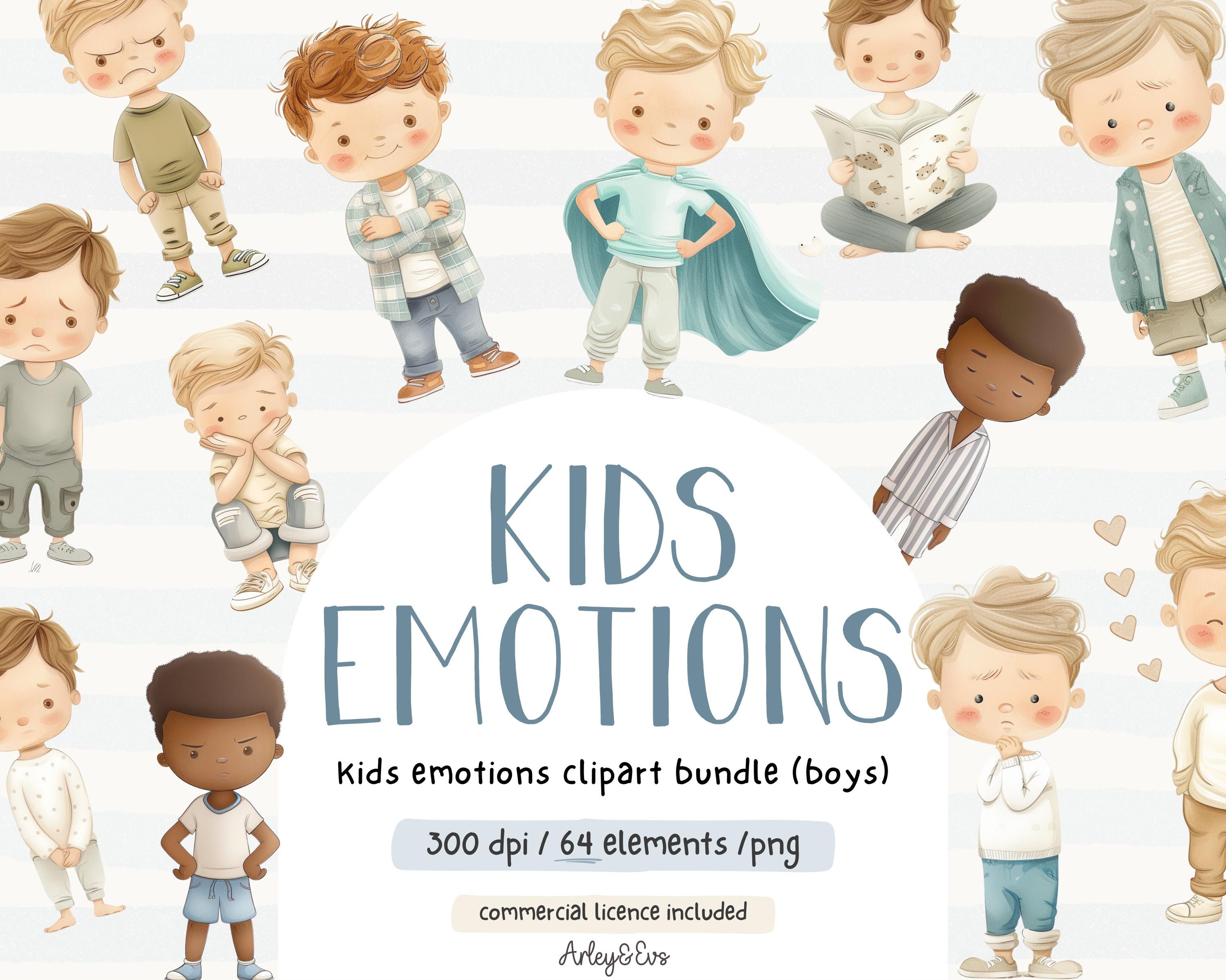 Kids Emotions Clipart, Clipart Bundle, Watercolor, Commercial Use ...