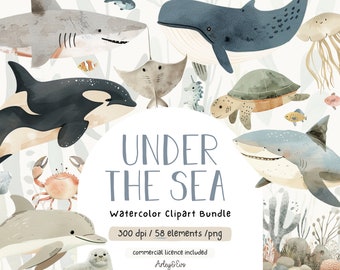 Sea Life Clipart Set. Ocean Animals and Summer Clipart Bundle for ...
