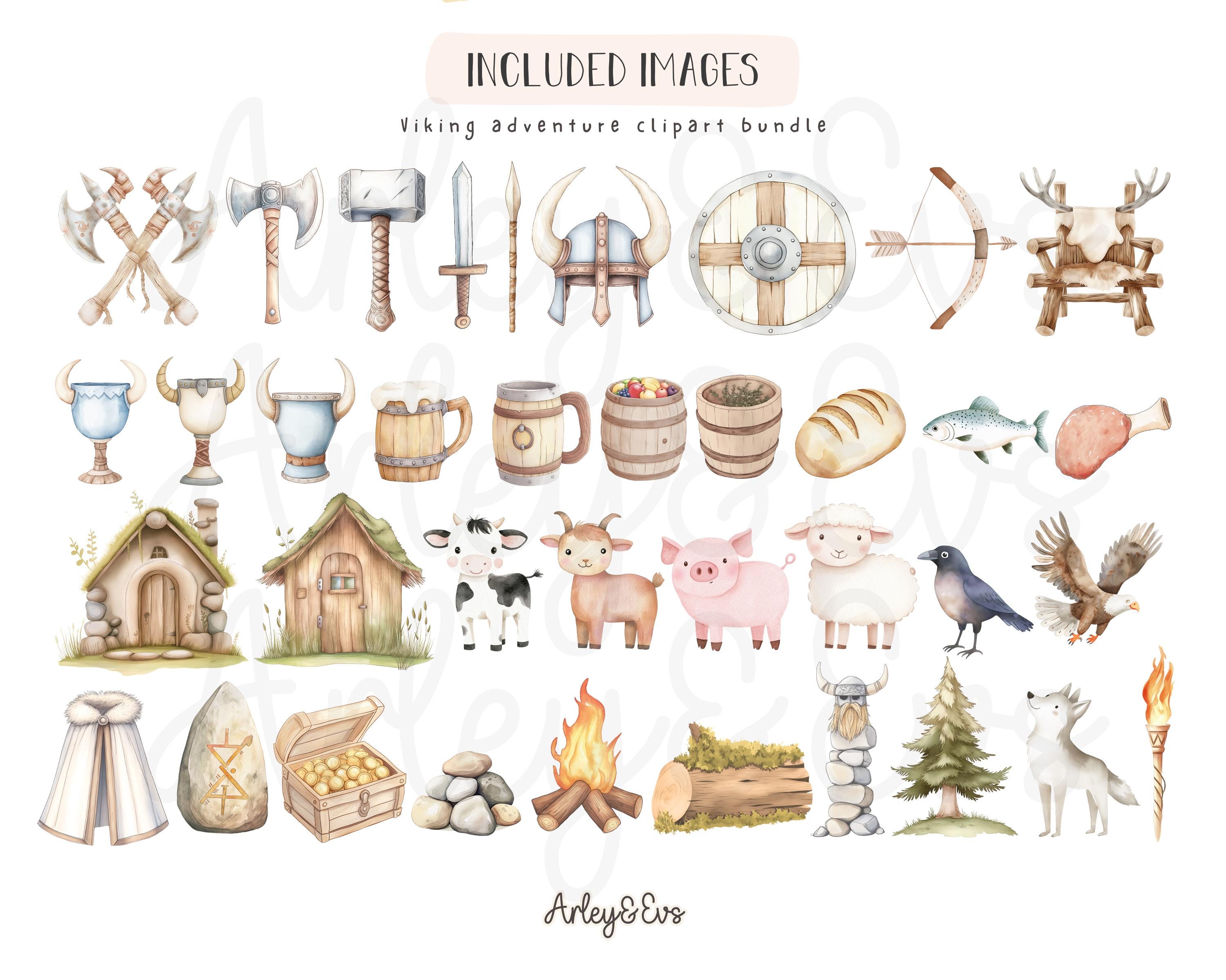 Watercolor Vikings Clipart Bundle, Nordic Nursery (PNG) - Etsy