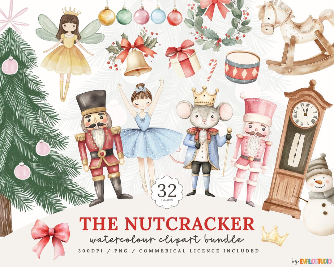 Watercolor Christmas Nutcracker Clipart Bundle: Commercial Use PNG ...