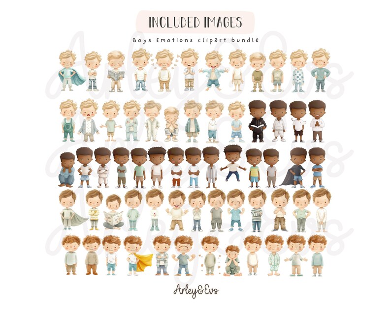 Kids Emotions Clipart, Clipart Bundle, Watercolour, Commercial Use ...