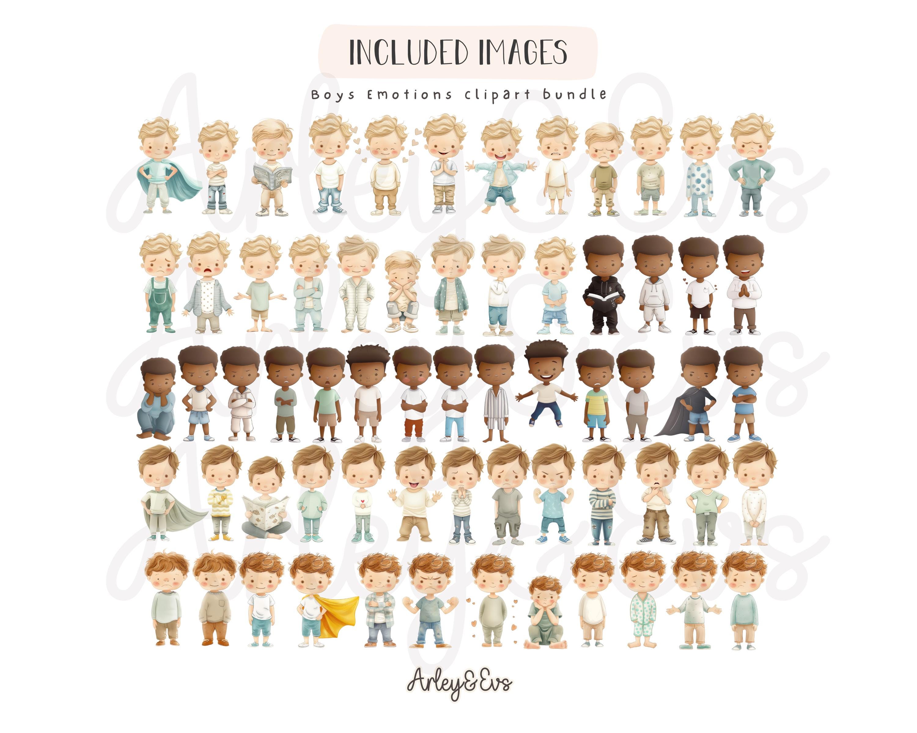 Kids Emotions Clipart, Clipart Bundle, Watercolour, Commercial Use ...