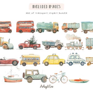 Watercolor Transport Clipart Bundle: Vehicle Illustrations, Nursery ...