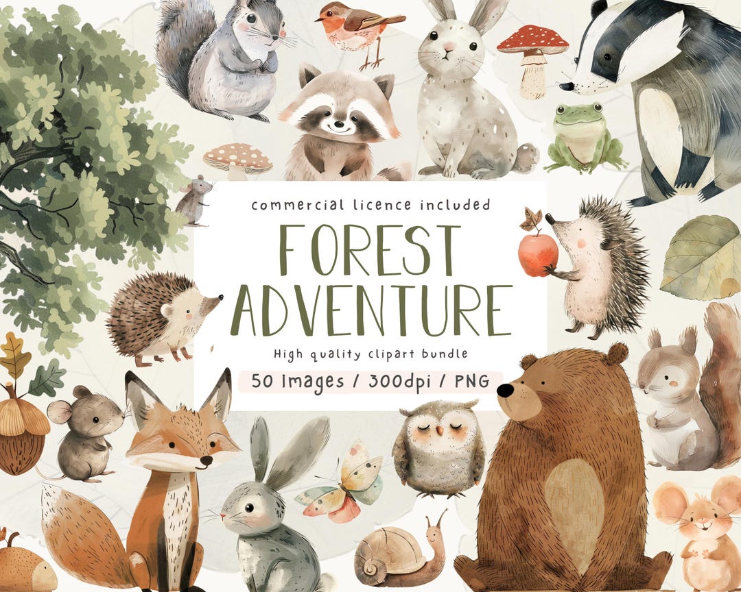 Watercolor Woodland Animals Clipart Bundle: Forest Nursery (PNG) - Etsy