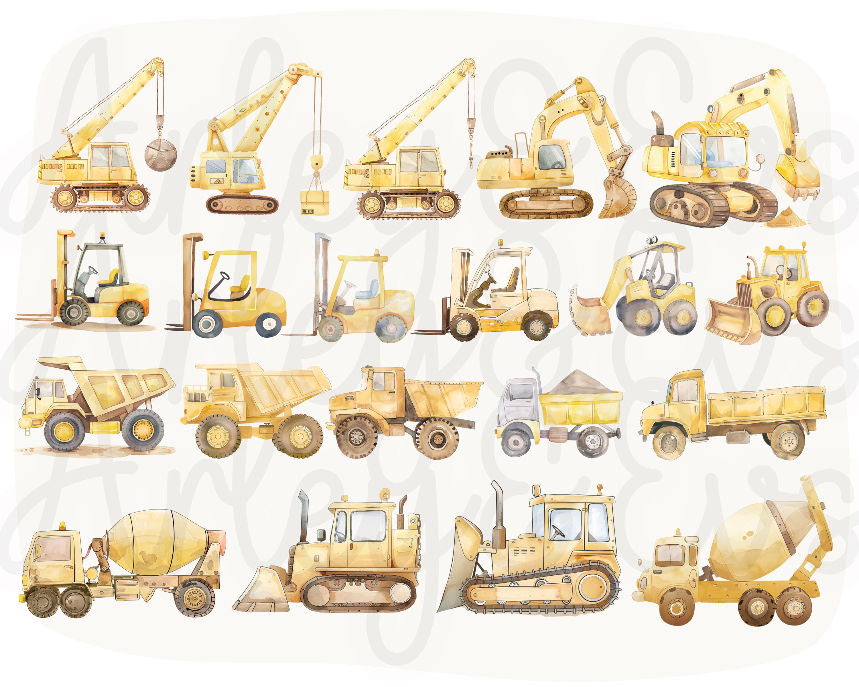 Construction Vehicles Clipart Bundle: Watercolor Nursery Art (PNG) - Etsy