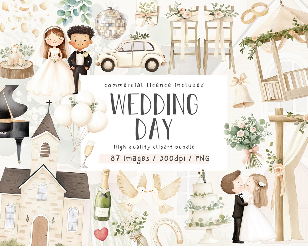 Cute Wedding Clipart, Cute Bride and Groom, Engagement Clipart, Couple ...