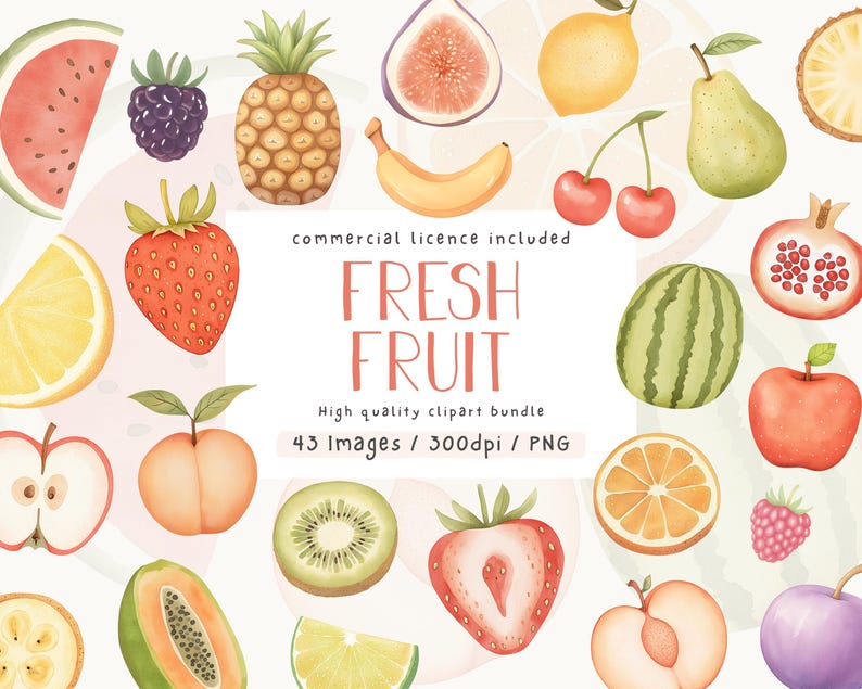 Watercolour Fruit, Clipart Bundle, Cute Fruit Clipart, Fruit ...
