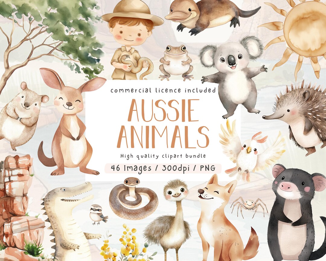 Australian Animals Clipart Bundle, Watercolour Animals, Commercial Use ...