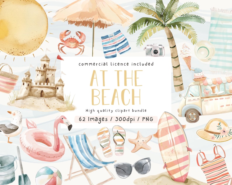 Watercolor Beach Clipart Bundle: Summer Seaside Illustrations (PNG) - Etsy