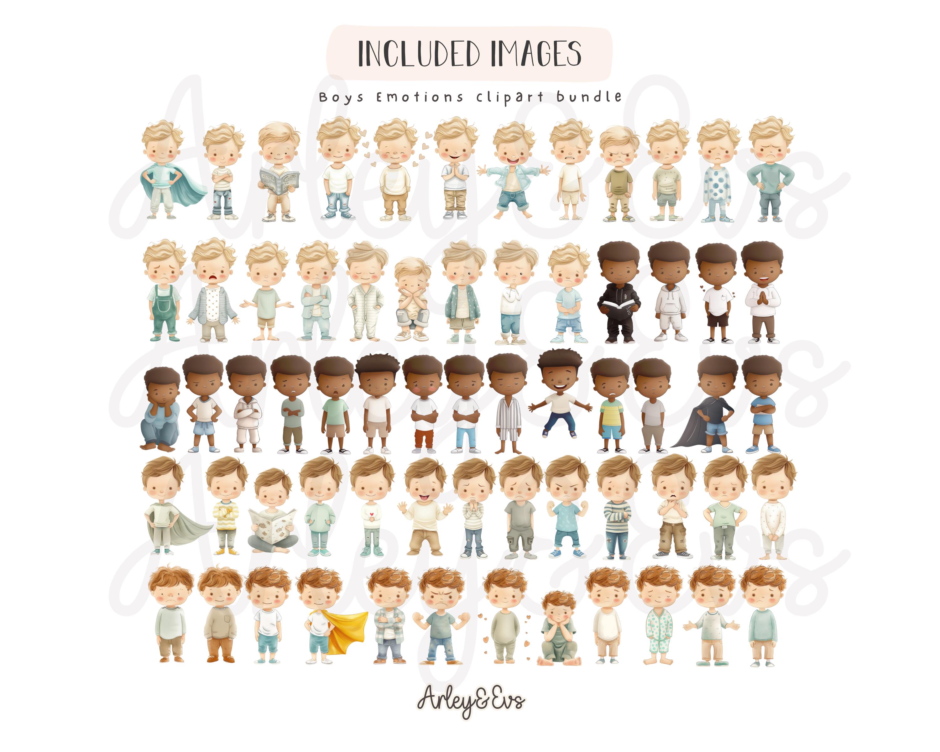 Boys Emotions Clipart: Watercolor Children's Faces (PNG) - Etsy