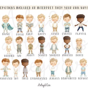 Boys Emotions Clipart: Watercolor Children's Faces (PNG) - Etsy