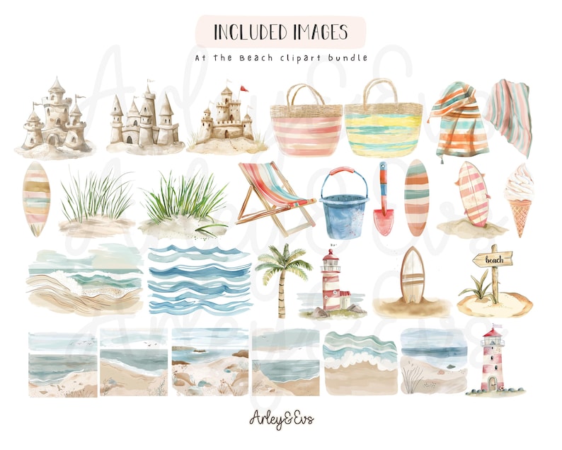 Watercolor Beach Clipart Bundle: Summer Seaside Illustrations (PNG) - Etsy