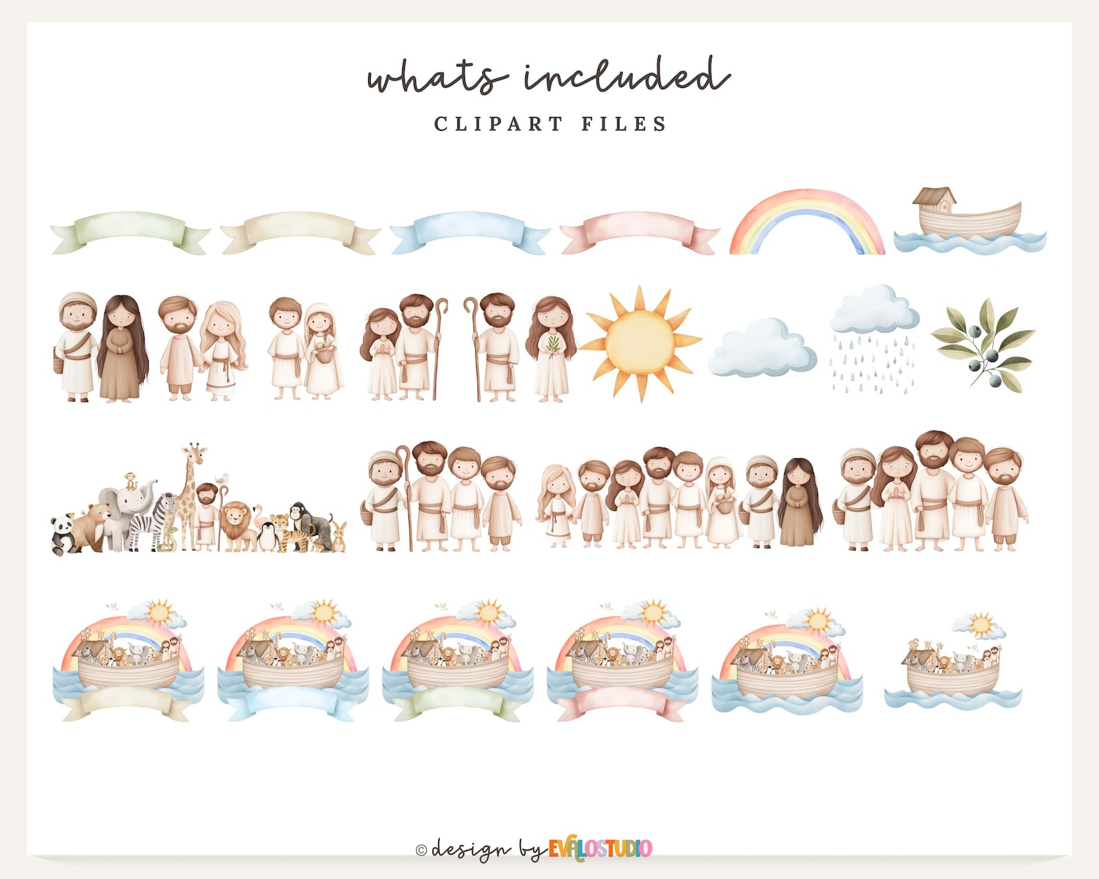 Noah's Ark Clipart Bundle: Watercolor Animals, Nursery Decor (PNG) - Etsy
