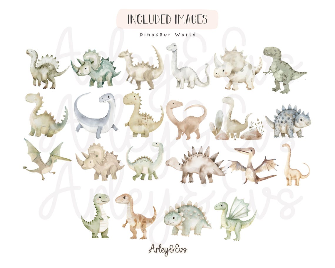 Watercolor Dinosaur Clipart Bundle: Boho Nursery PNG (commercial Use ...