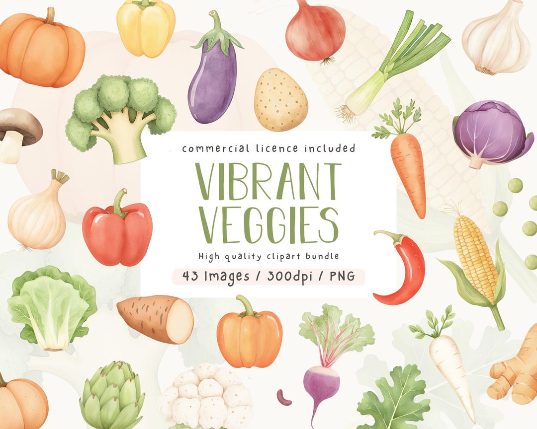Watercolour Vegetables, Clipart Bundle, Cute Veg Clipart, Vegetable ...