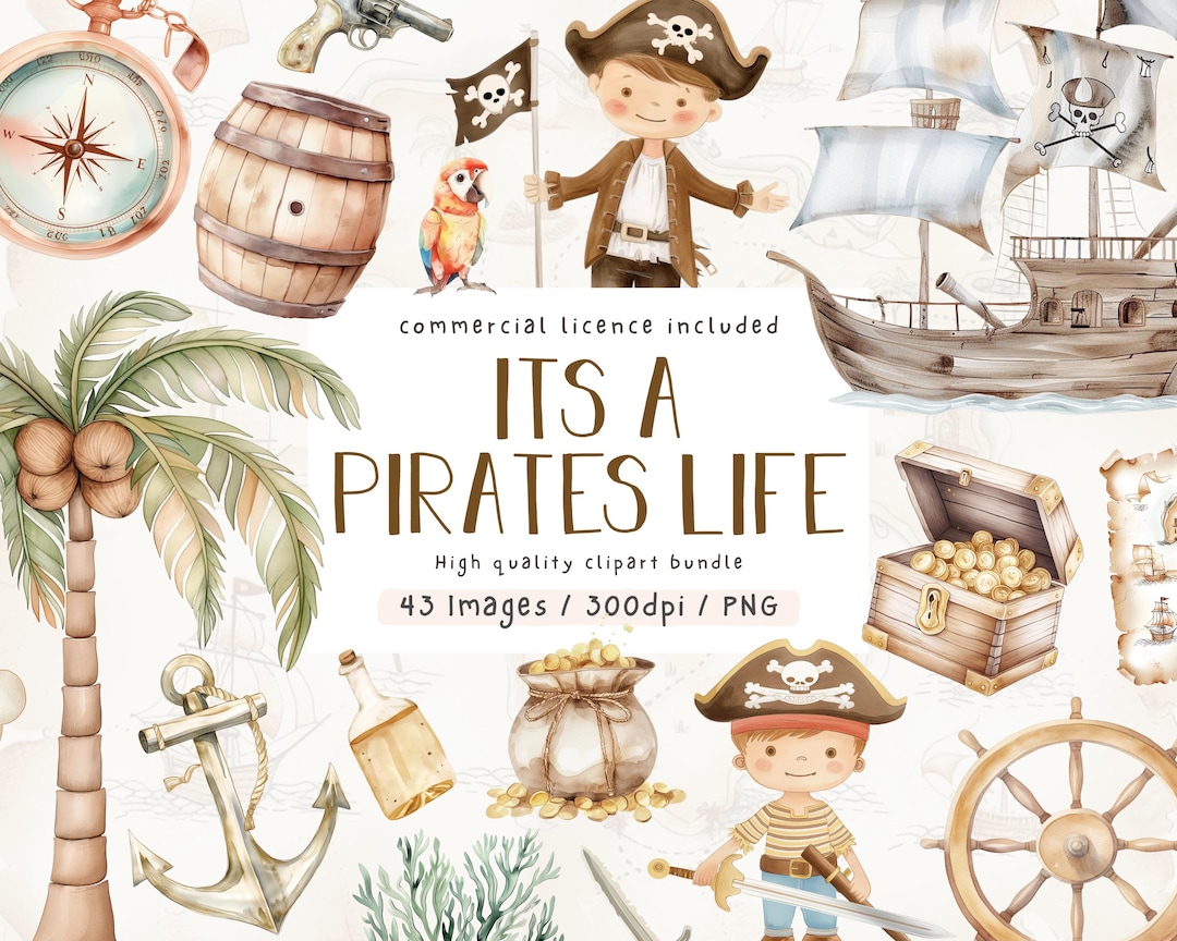 Watercolor Pirate Clipart Bundle: Commercial Use PNG (digital Download ...