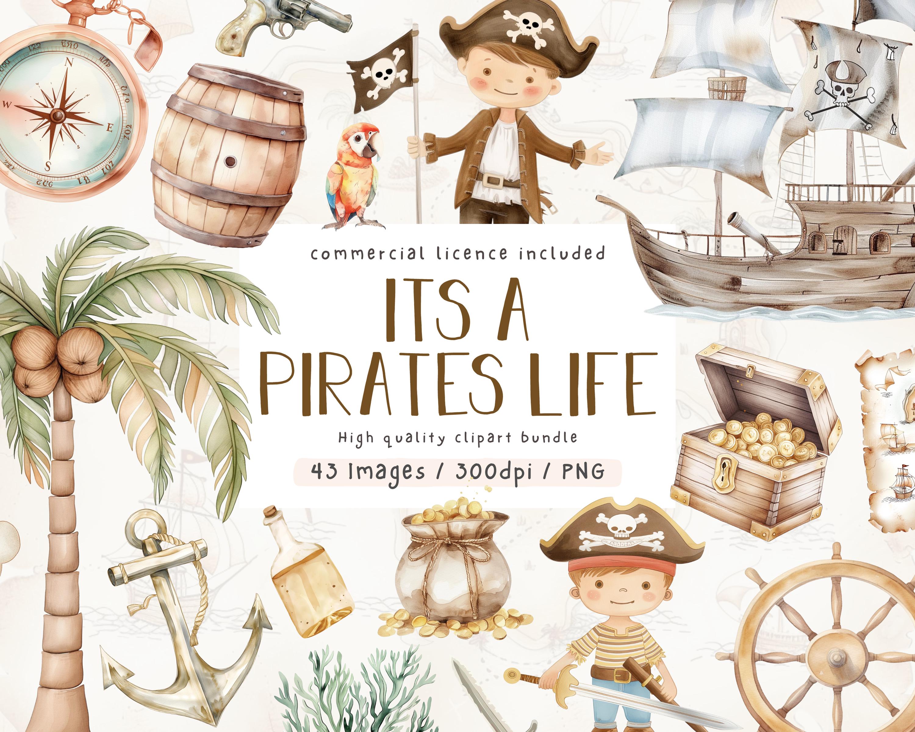 Watercolor Pirate Clipart Bundle: Commercial Use PNG (digital Download ...