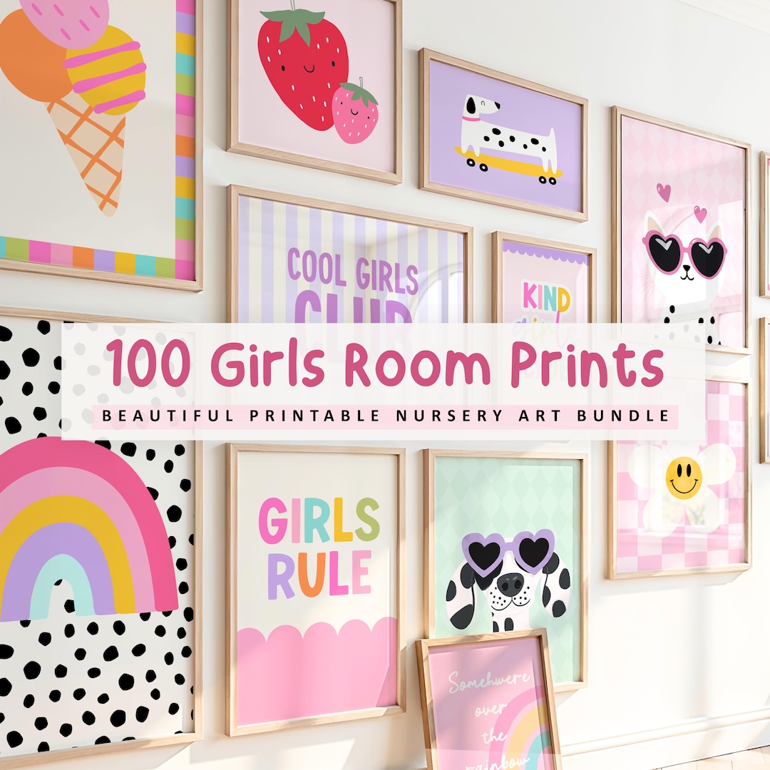 Girls Room Print Set: Playful Nursery & Kids Room Wall Art (digital ...