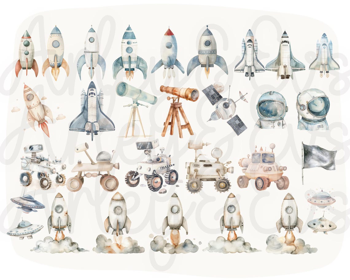 Space Clipart Set, Clipart Bundle, Watercolor Space, Commercial Use ...